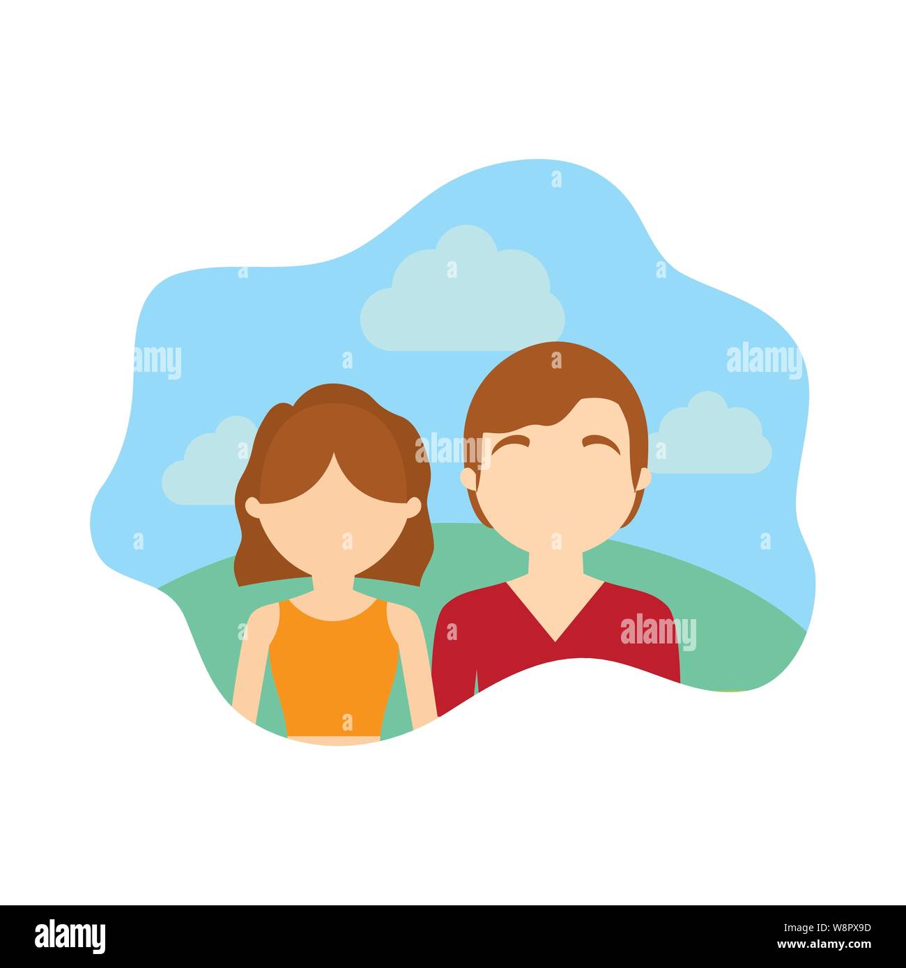 young couple in landscape in frame vector illustration design Stock ...