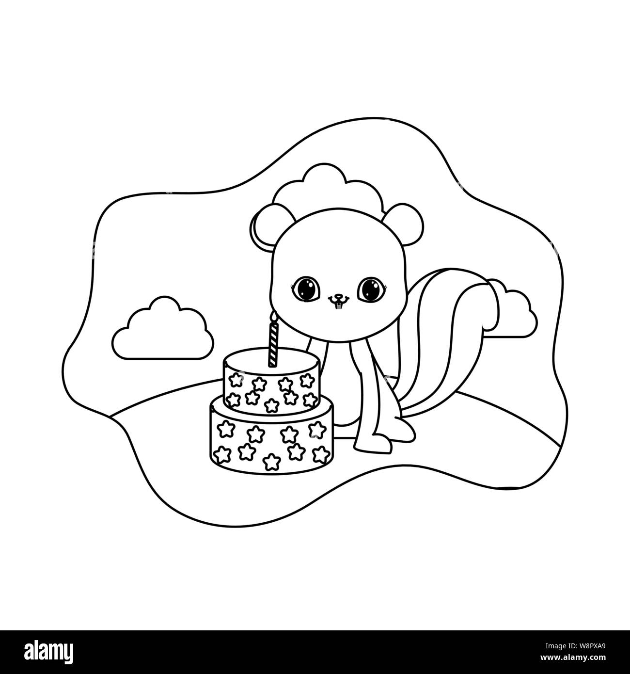cute chipmunk animal with cake of birthday vector illustration design ...