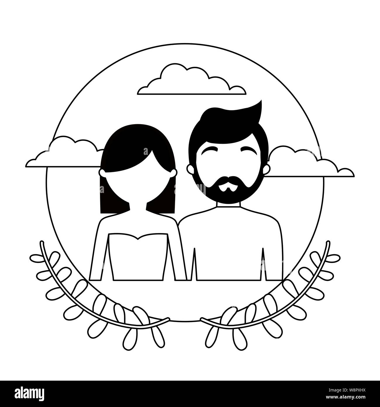 young couple with crown leafs vector illustration design Stock Vector ...