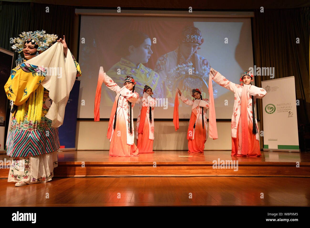 Beijing, Chile. 9th Aug, 2019. Loreto Joos (1st L) performs the Peking ...