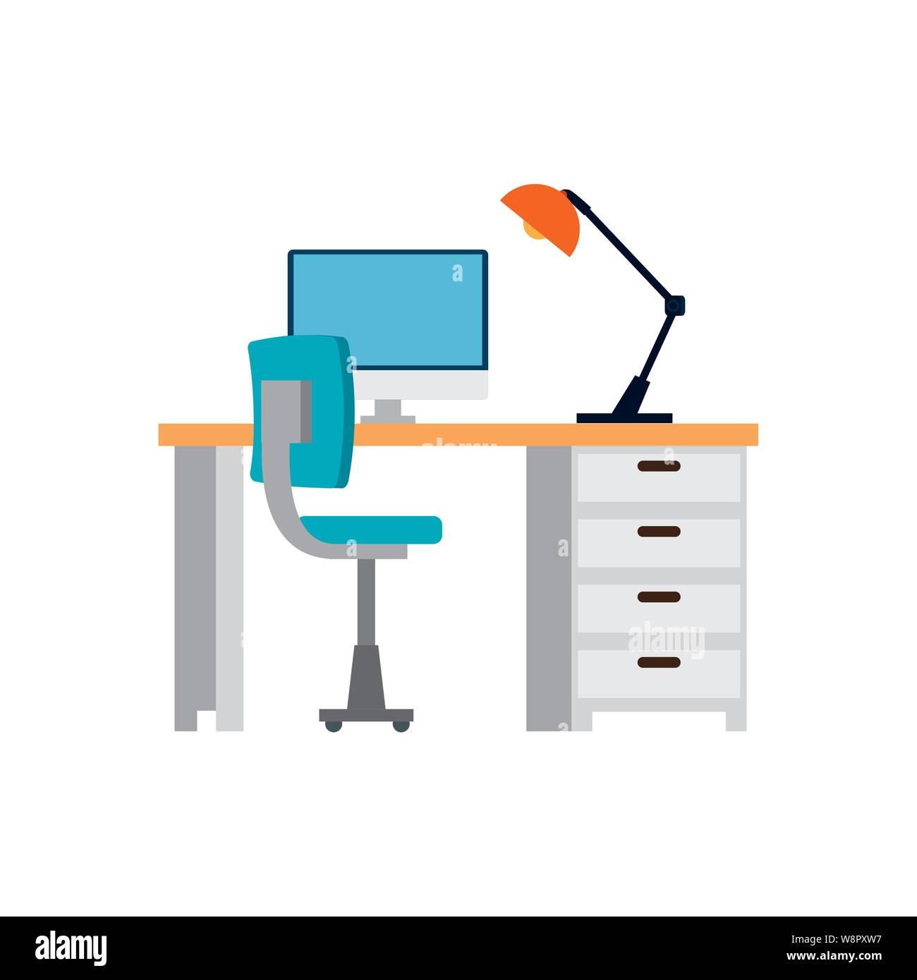 office work place scene with desktop Stock Vector Image & Art - Alamy