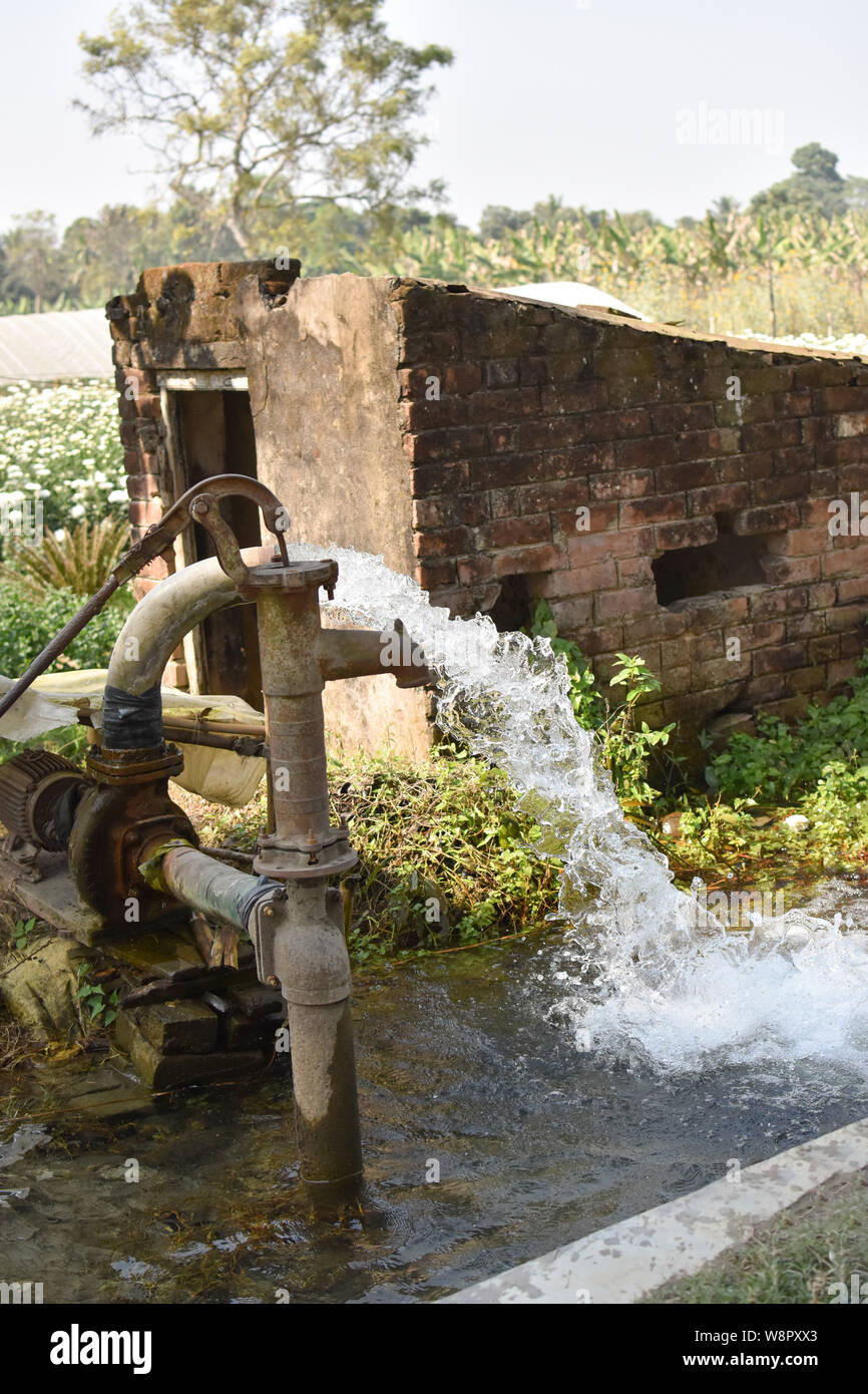 water supply shallow machine water pump supply farm land green flow ...