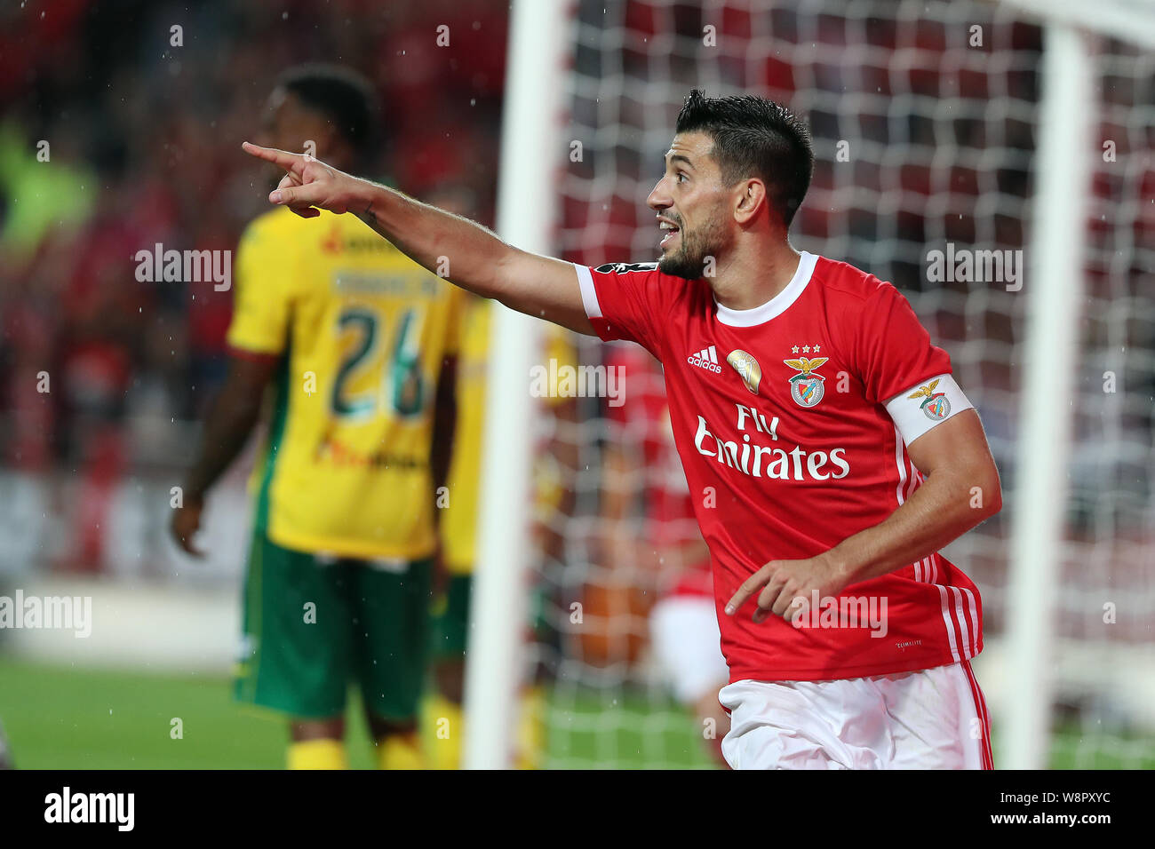 Lisbon, Portugal. 10th Aug, 2019. Benfica's Pizzi celebrates after ...