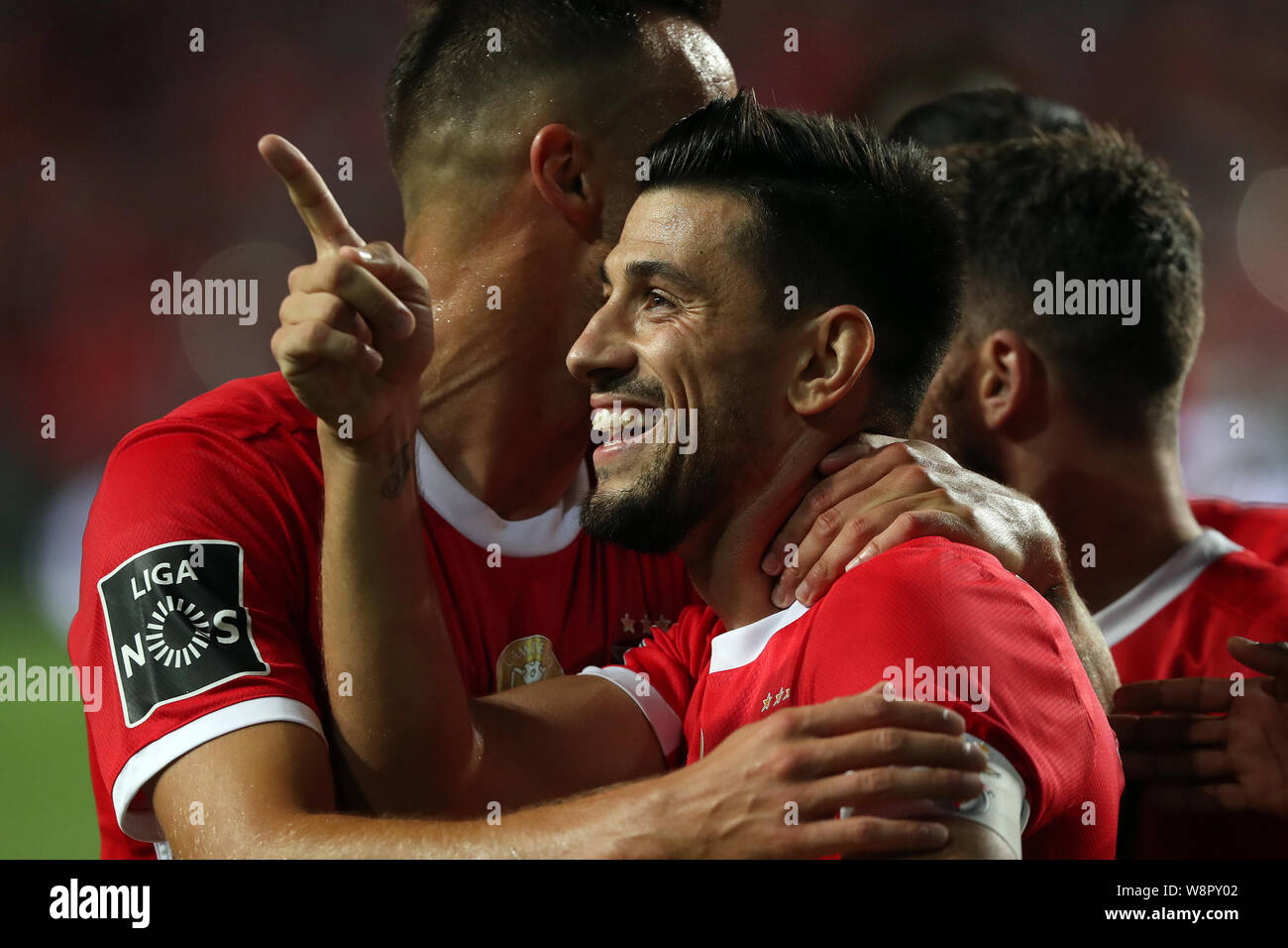 Lisbon, Portugal. 10th Aug, 2019. Benfica's Pizzi celebrates after ...