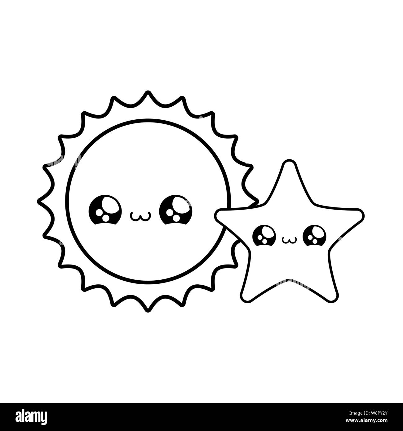 cute hot sun with star kawaii style vector illustration design Stock ...