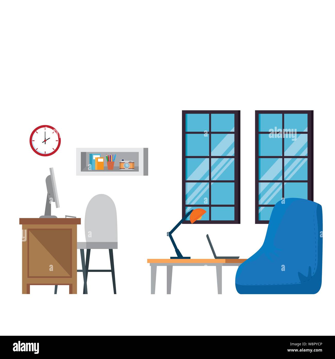 office work place scene with desktop Stock Vector Image & Art - Alamy