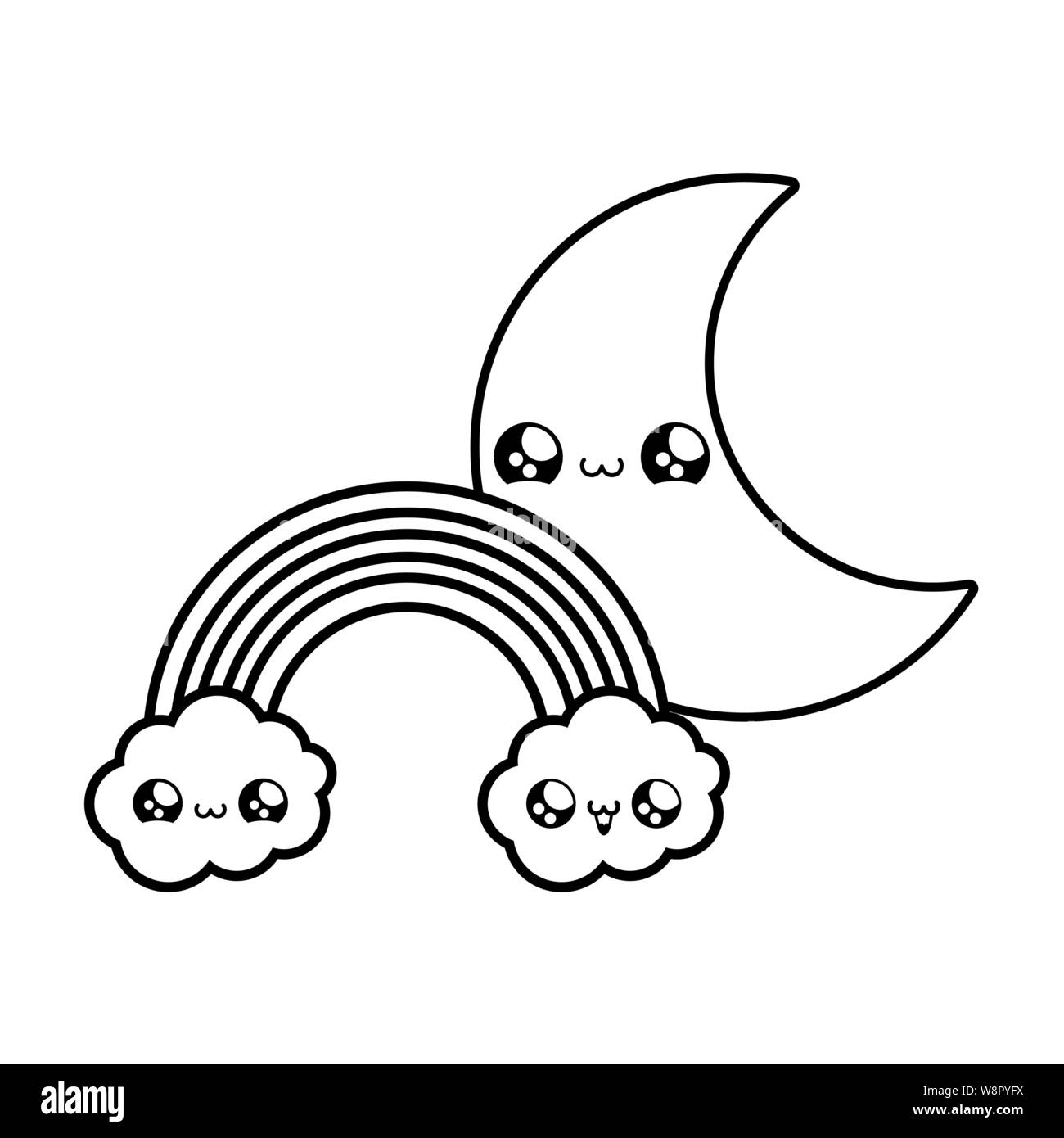 cute moon with rainbow kawaii style vector illustration design Stock ...
