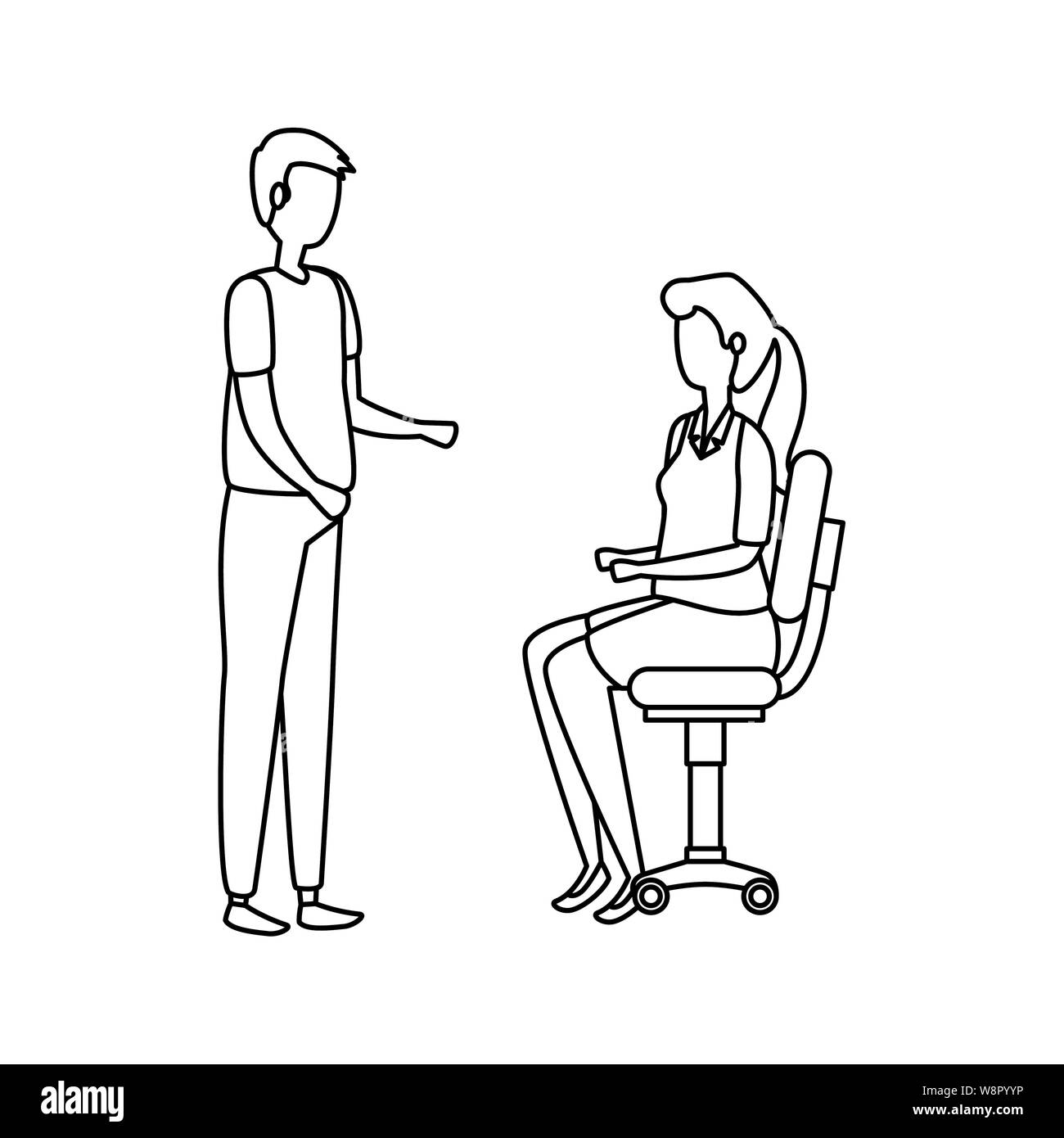 elegant business couple workers seated in office chairs Stock Vector ...