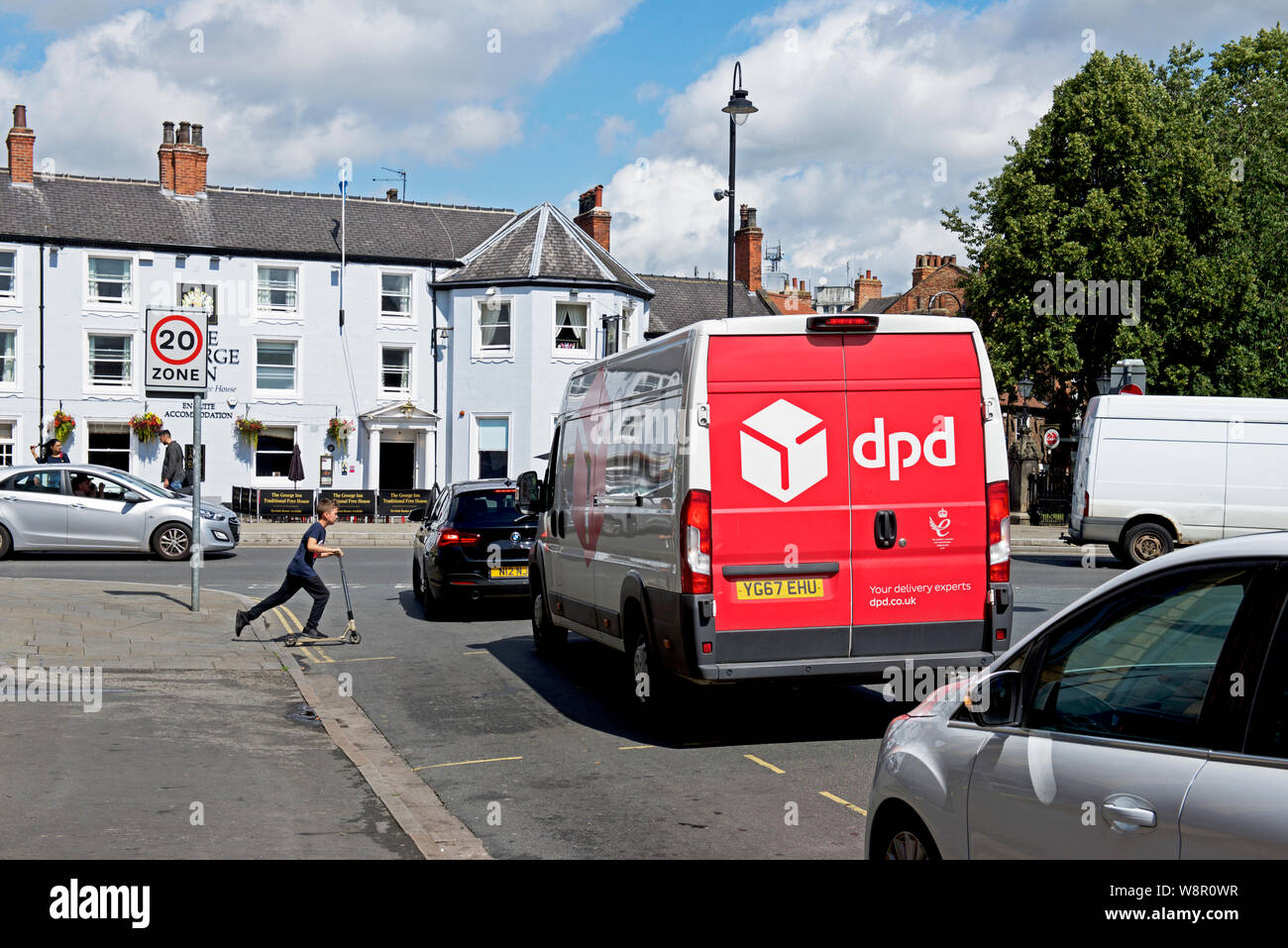 DPD delivery van, entering Gowthorpe, Selby, North Yorkshire, England ...