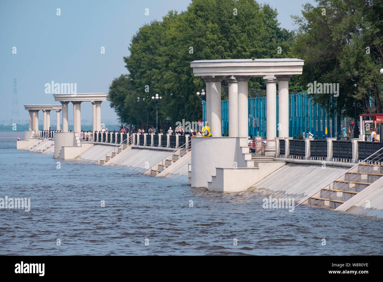 Flood on the Amur river near the city of Khabarovsk. The level of the ...