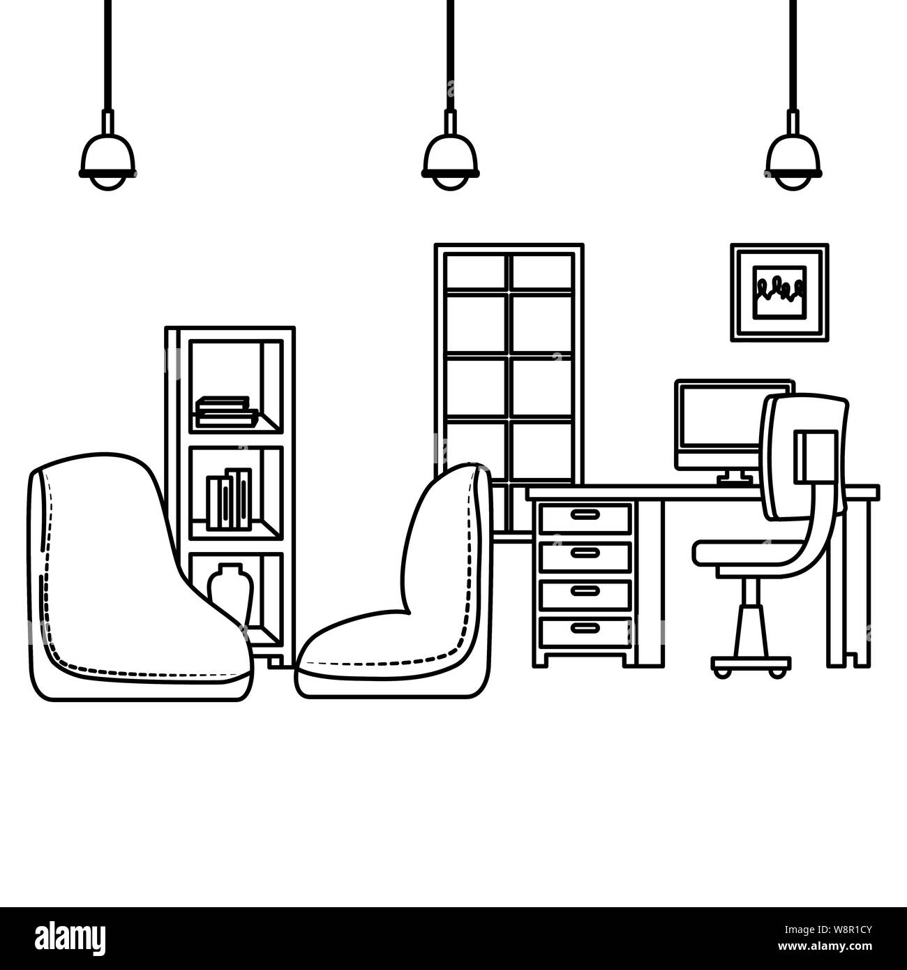 office work place scene with desktop Stock Vector Image & Art - Alamy