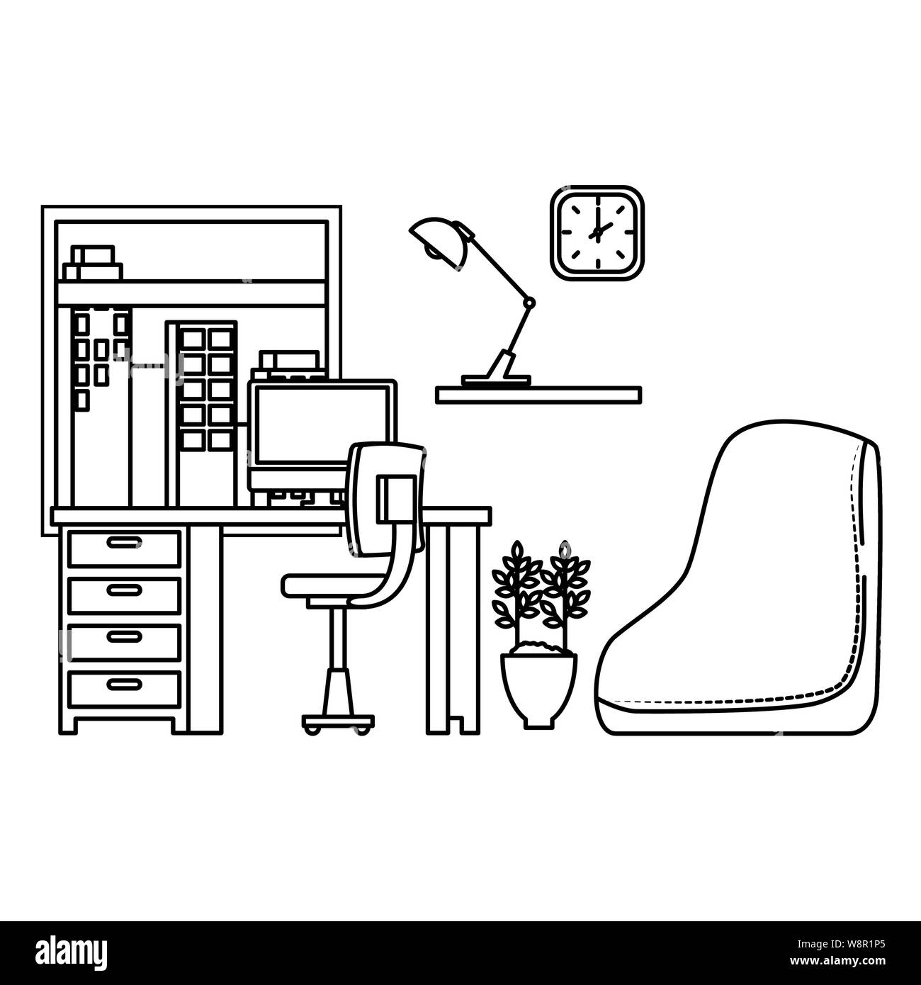 office work place scene with desktop Stock Vector Image & Art - Alamy