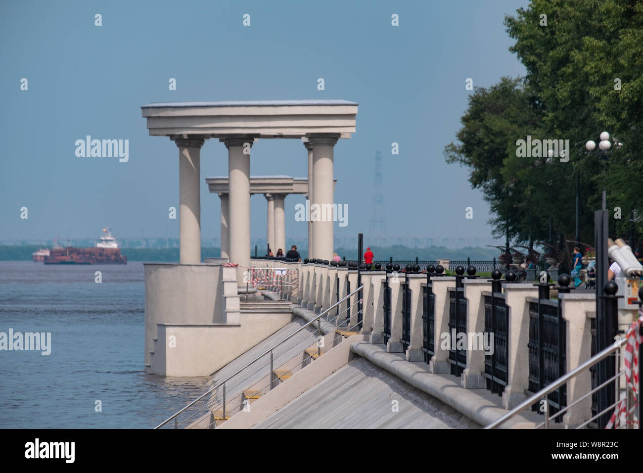 Flood on the Amur river near the city of Khabarovsk. The level of the ...