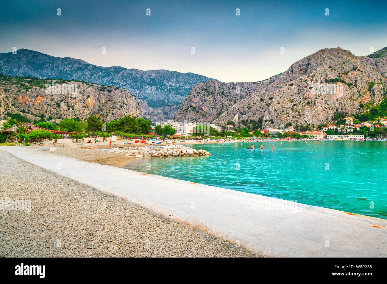 Fantastic summer vacation resort, Omis cityscape with mountains and ...