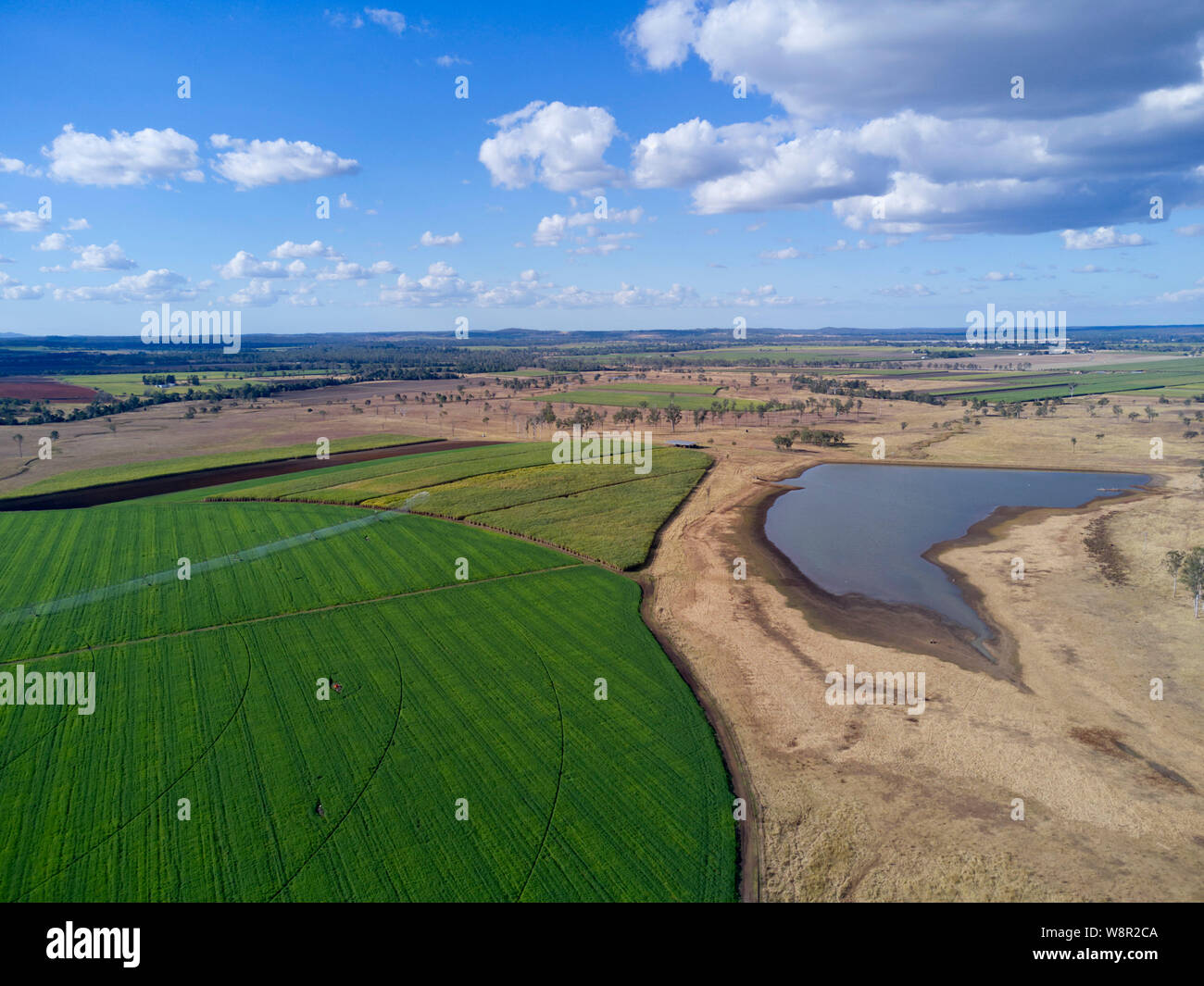 Aerial of lucerne crop grown with a centre pivot irrigation system and ...