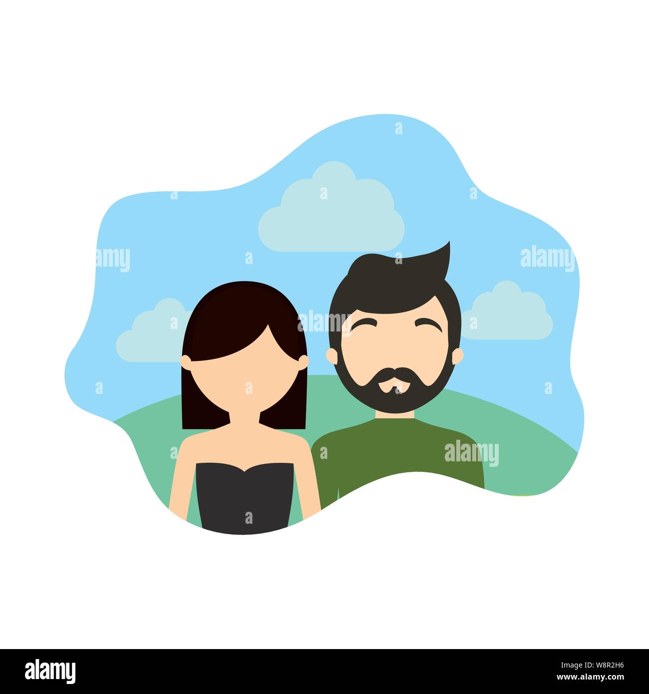 young couple in landscape in frame vector illustration design Stock ...