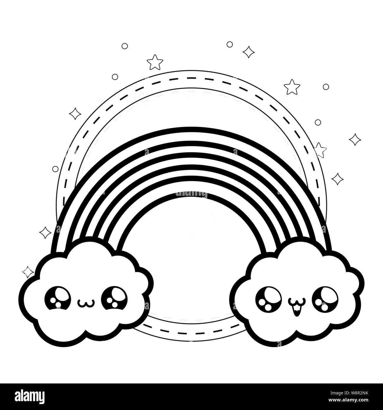 cute rainbow with clouds kawaii style vector illustration design Stock ...