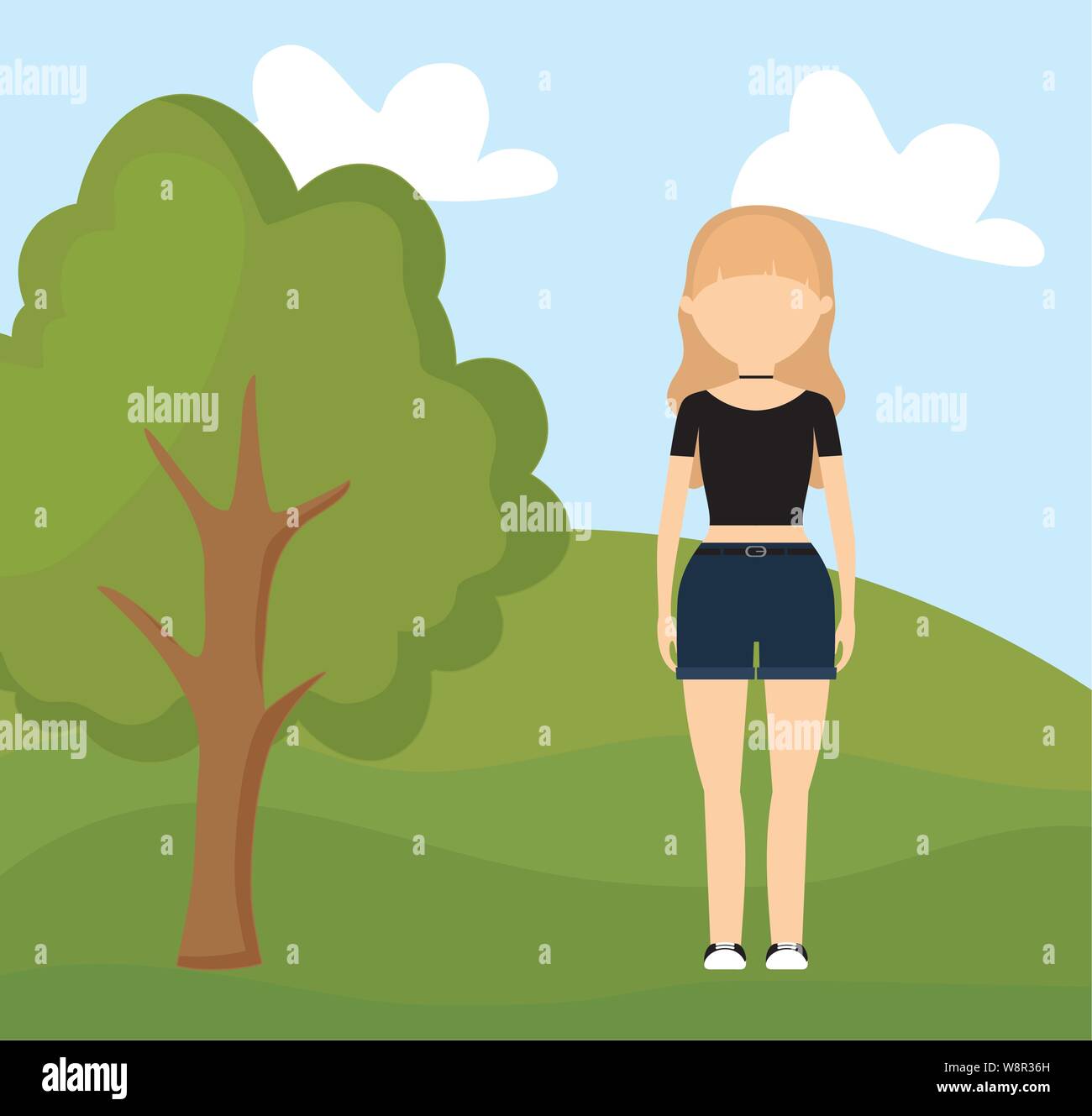 young woman beauty in landscape nature vector illustration design Stock ...