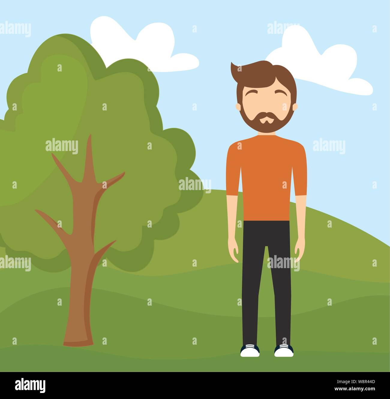 young man attractive in landscape nature vector illustration design ...