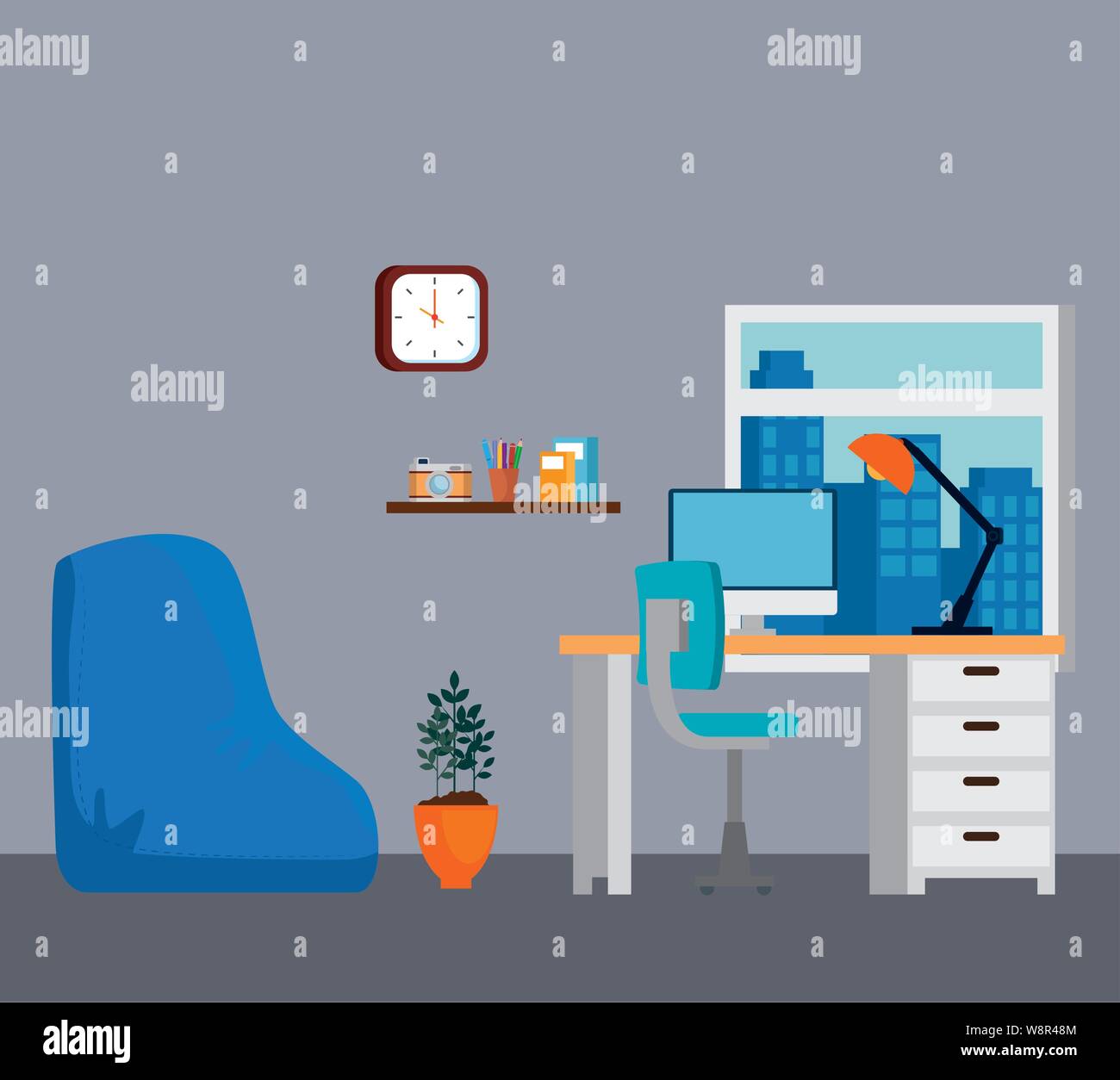 office work place scene with desktop Stock Vector Image & Art - Alamy