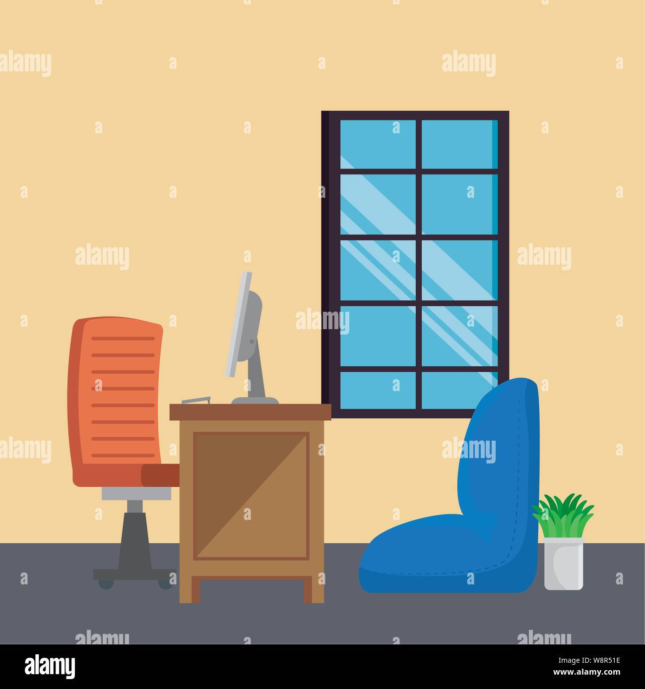 office work place scene with desktop Stock Vector Image & Art - Alamy