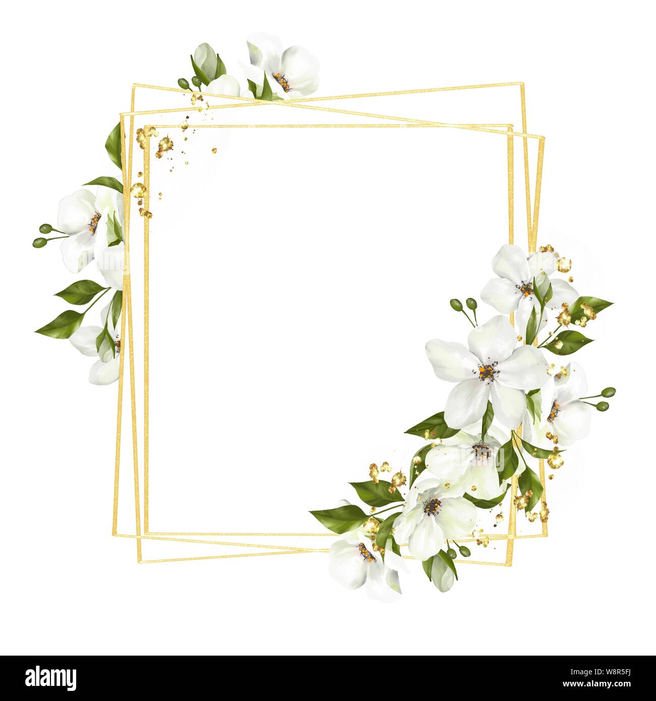 Floral frame with decorative white flowers Stock Photo - Alamy