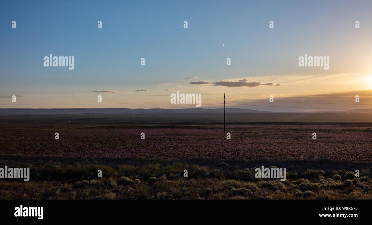 Desert landscape, US. Sun falling, blue sky background with clouds ...