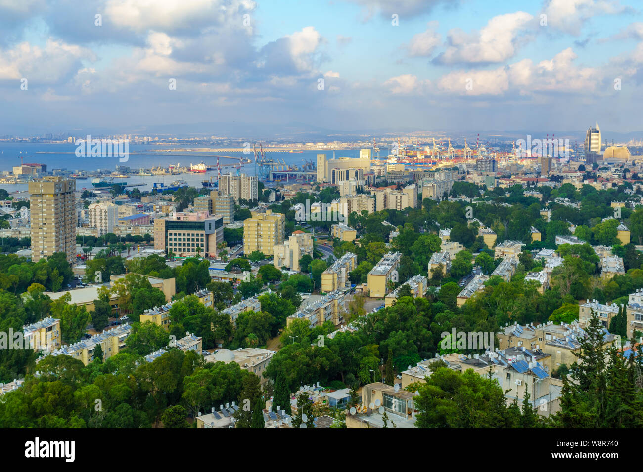 Haifa, Israel - August 08, 2019: View of the downtown area, and the ...