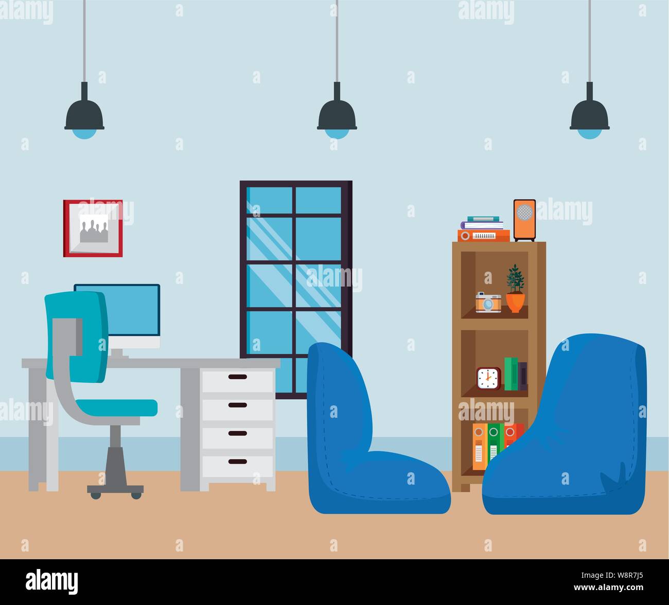 office work place scene with desktop Stock Vector Image & Art - Alamy