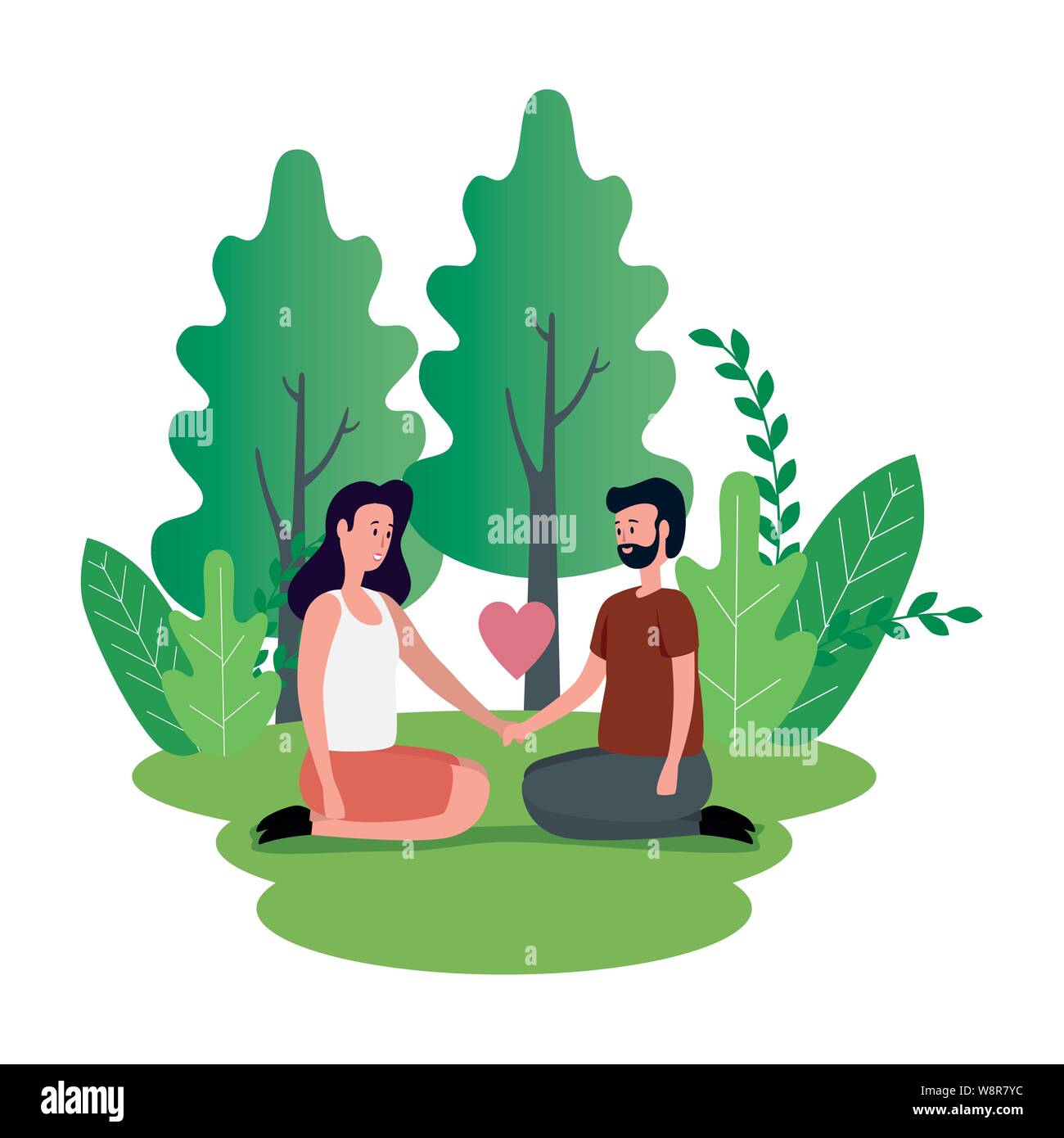 Cute Lovers Couple Seated On The Park Characters Stock Vector Image And Art Alamy