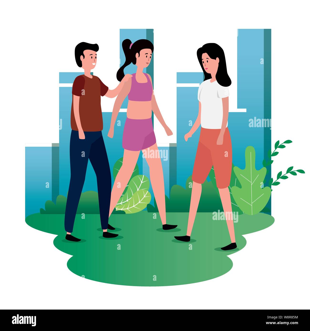 Group friends on grass Stock Vector Images - Alamy