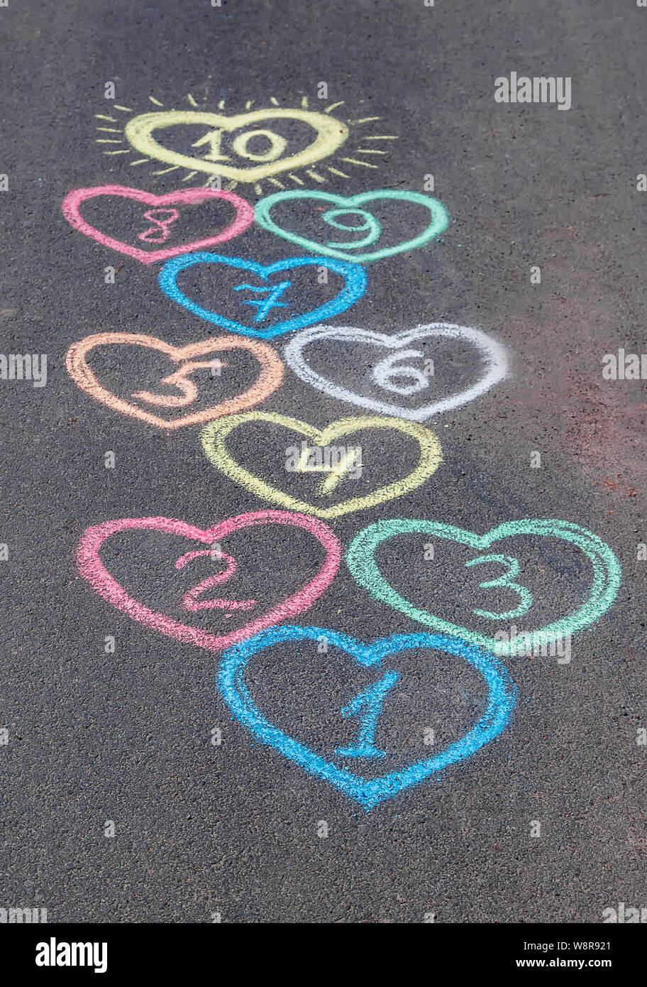 Children's hopscotch game on the pavement. selective focus. nature ...