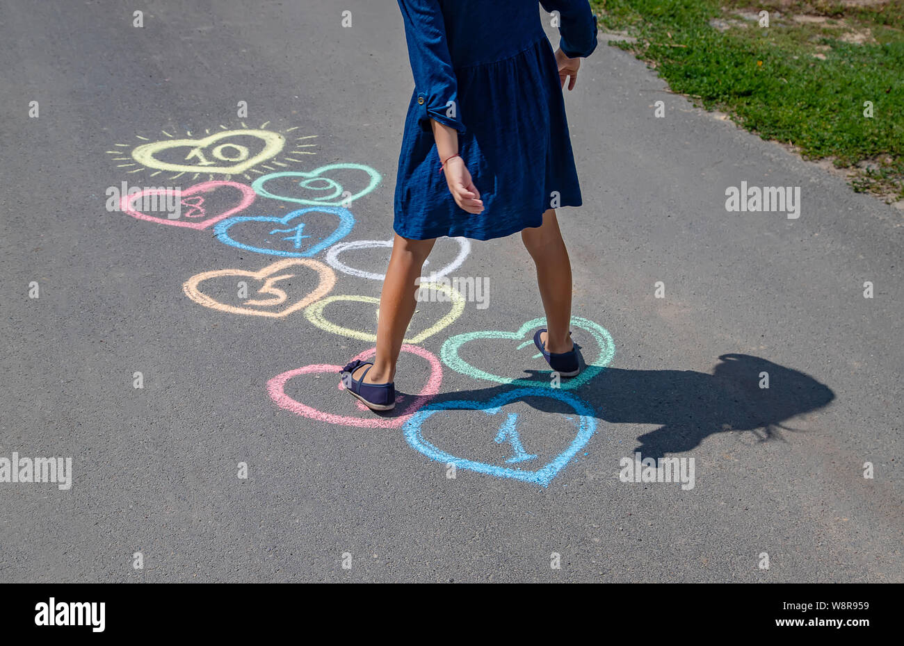 Children's hopscotch game on the pavement. selective focus. nature ...