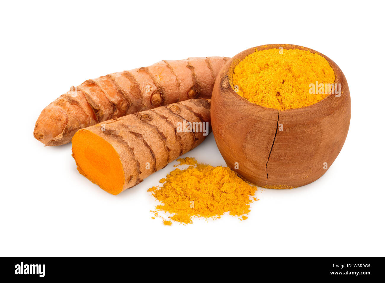 turmeric root and powder isolated on white background close up Stock ...