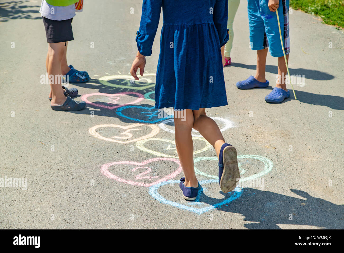 Children's hopscotch game on the pavement. selective focus. nature ...