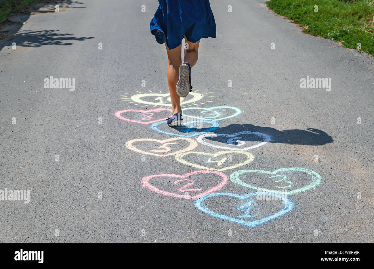 Children's hopscotch game on the pavement. selective focus. nature ...