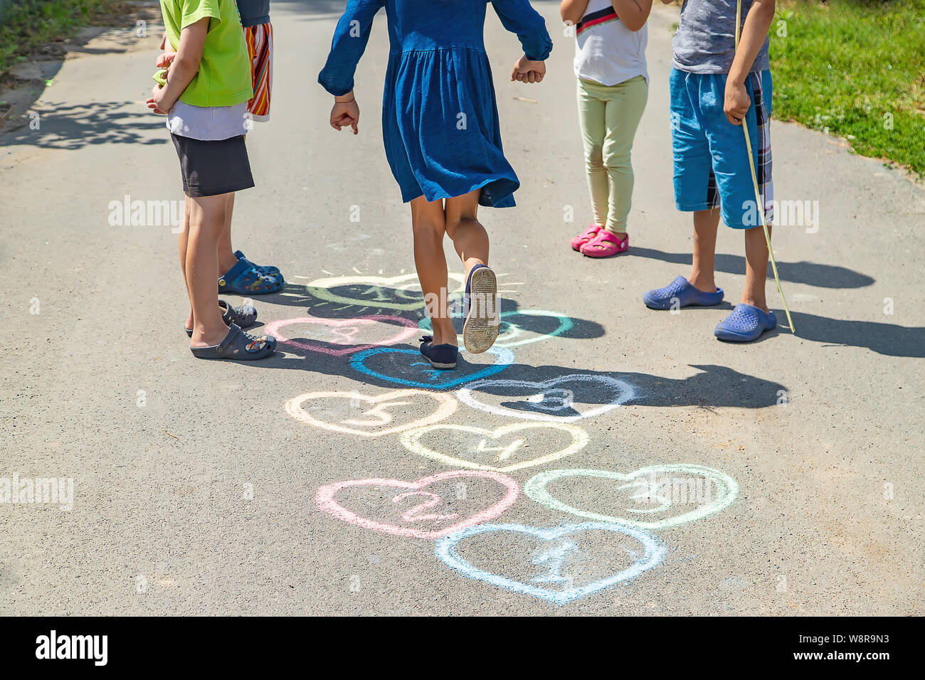 Children's hopscotch game on the pavement. selective focus. nature ...