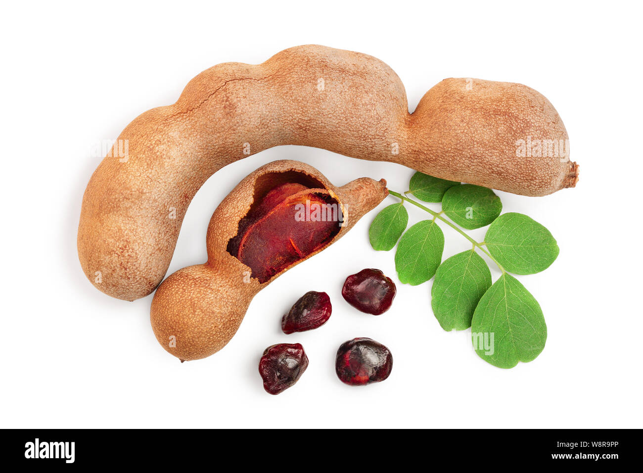 Tamarind fruit with leaf and seed isolated on white background, Top ...
