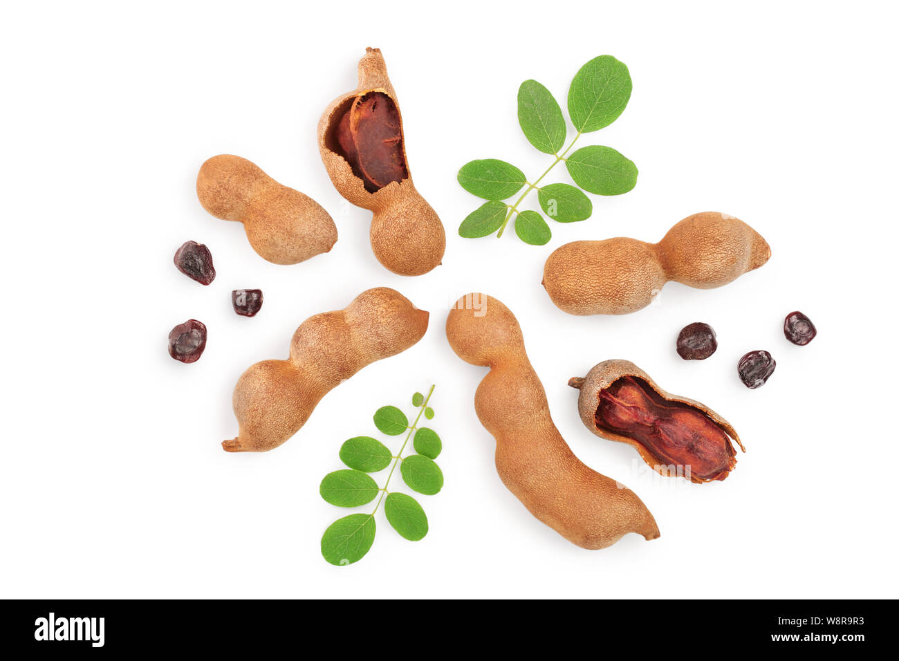 Tamarind fruit with leaf and seed isolated on white background, Top ...