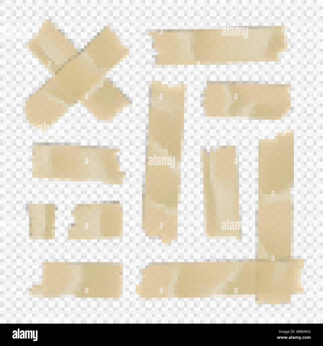 Adhesive tape set. Sticky paper strip isolated on transparent ...