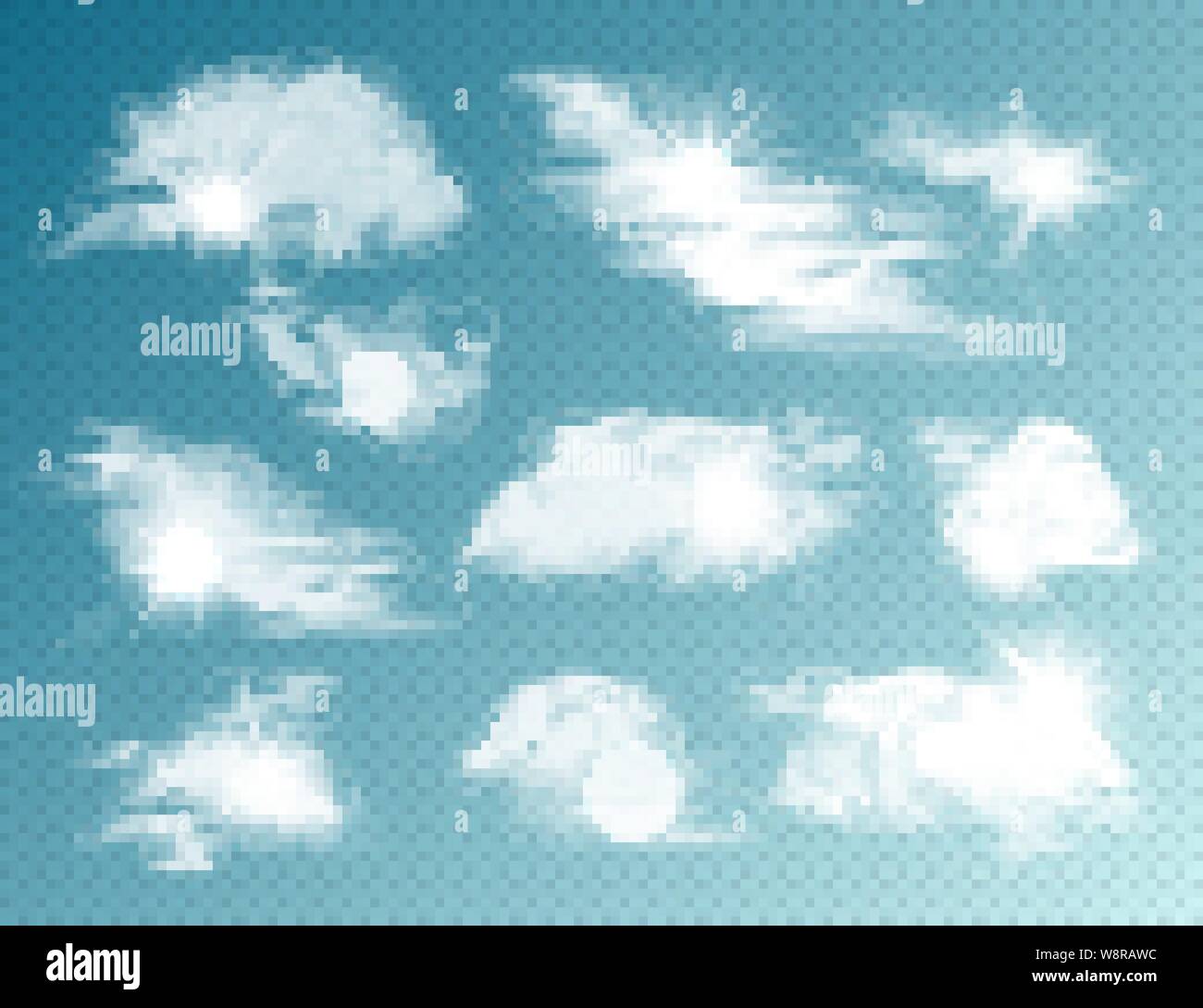 Realistic Clouds With Sun Collection. Isolated Cloud on Transparent ...
