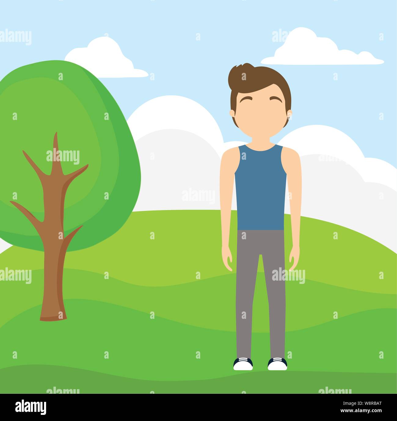 young man attractive in landscape nature vector illustration design ...