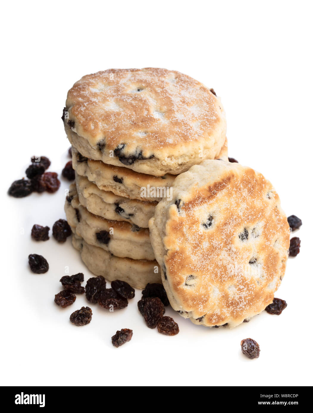 Stack of iced Welsh cakes with raisins isolated on white Stock Photo ...