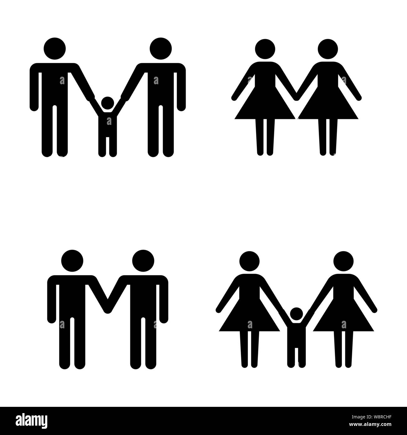 Set of family stick figures, black womans and mans silhouettes on a ...