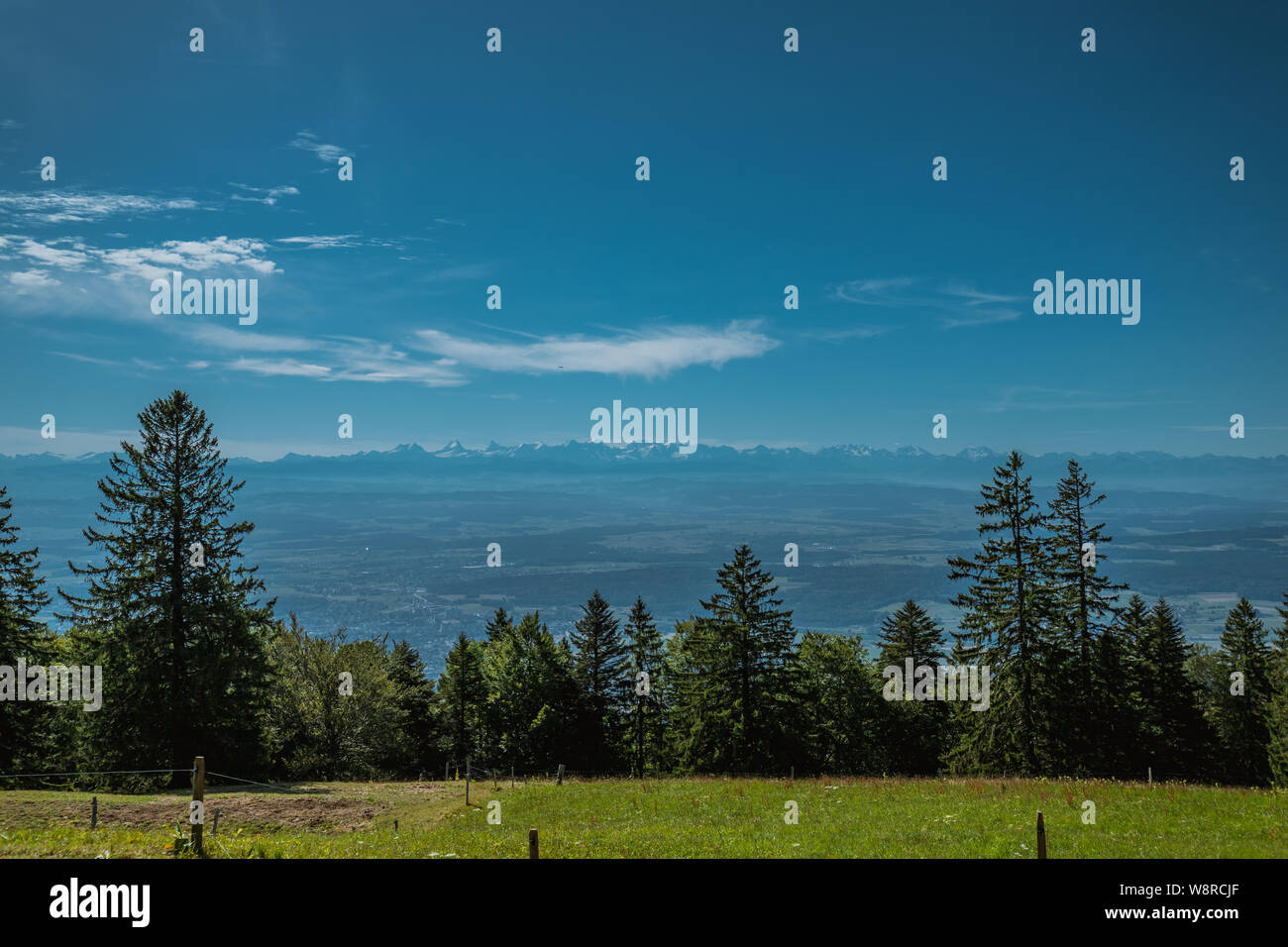 hiking on weissenstein mountain in switzerland, panorama of swiss alps ...
