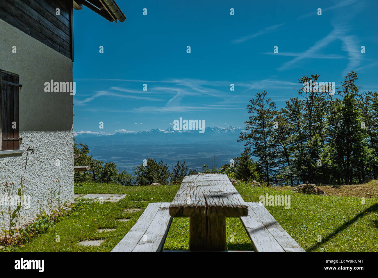hiking on weissenstein mountain in switzerland, panorama of swiss alps ...