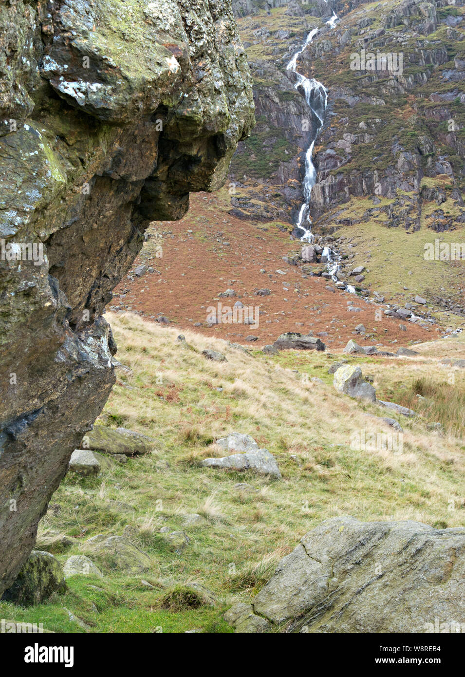 View from beside Pudding Stone boulder of Low Water beck waterfall ...