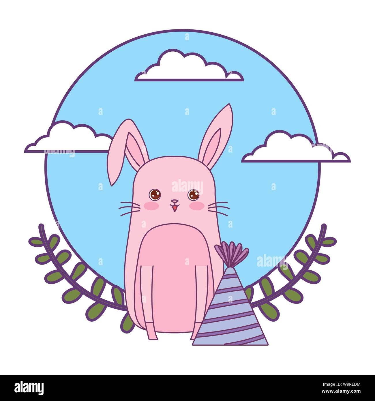 cute rabbit animal with hat party and crown leafs vector illustration ...