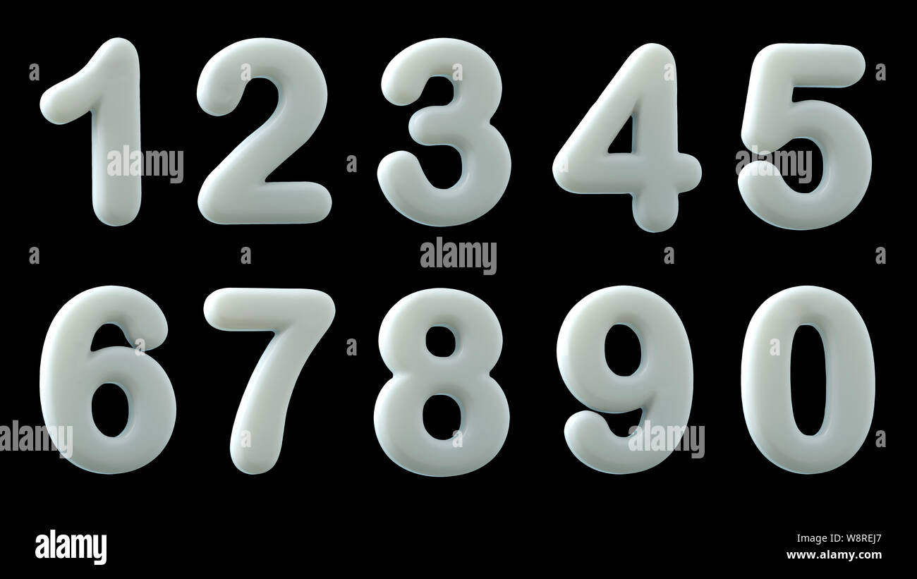White glossy numbers, isolated on black, 3d illustration Stock Photo ...
