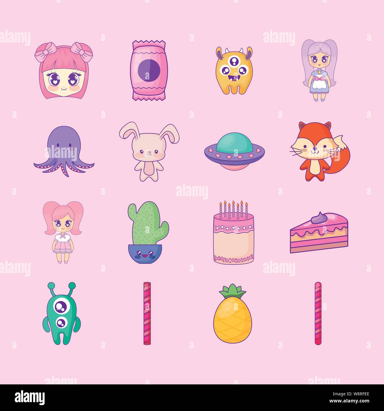 cute set icons style kawaii vector illustration design Stock Vector ...